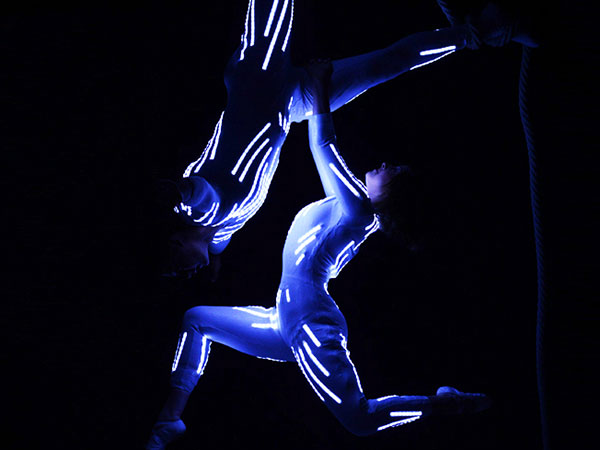 LED Aerial Rope Act for hire, booking aerial artists duo to events Budapest